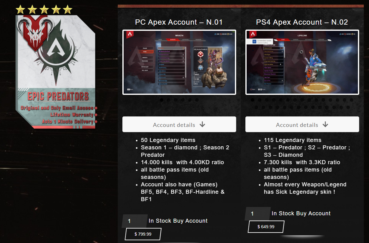 D3Hell.com Apex Legends Accounts -10$ Smurf Shop, Apex Predators 1min ...