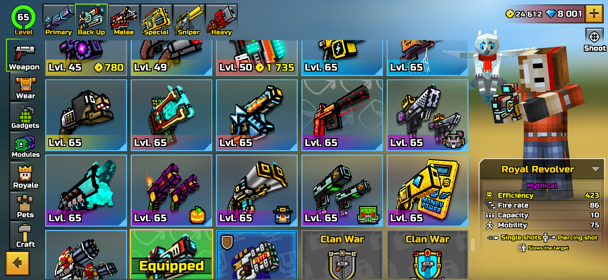 Selling - PG3D lvl 65 account, many weapons and lots of currency ...