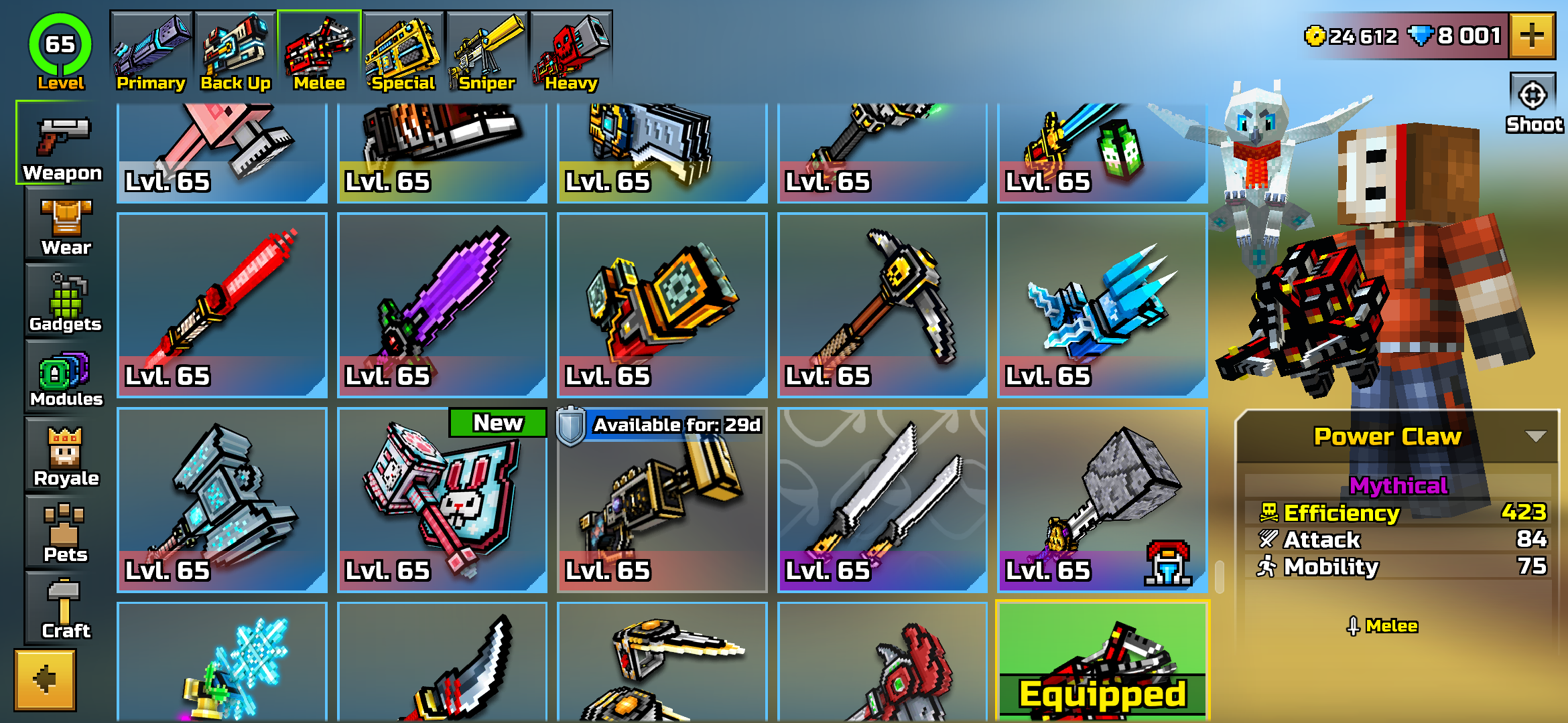 Selling - PG3D lvl 65 account, many weapons and lots of currency ...
