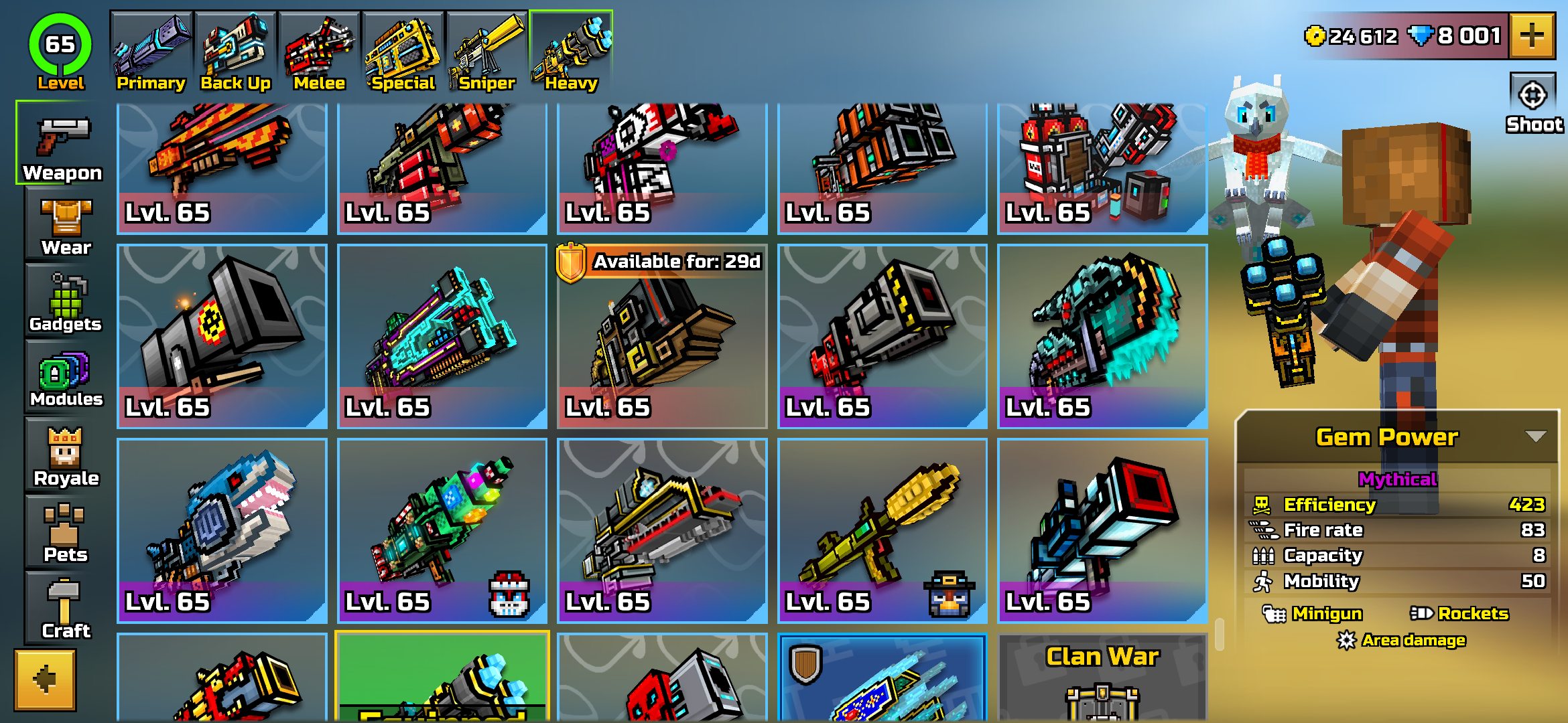 Selling - PG3D lvl 65 account, many weapons and lots of currency ...