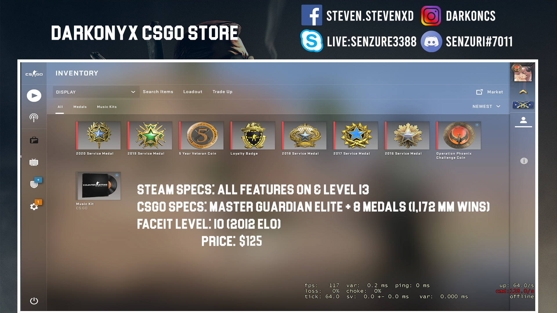 SOLD - (Verified ) Faceit Level 10 (2012 Elo) - 8 Medals - Prime MGE ...