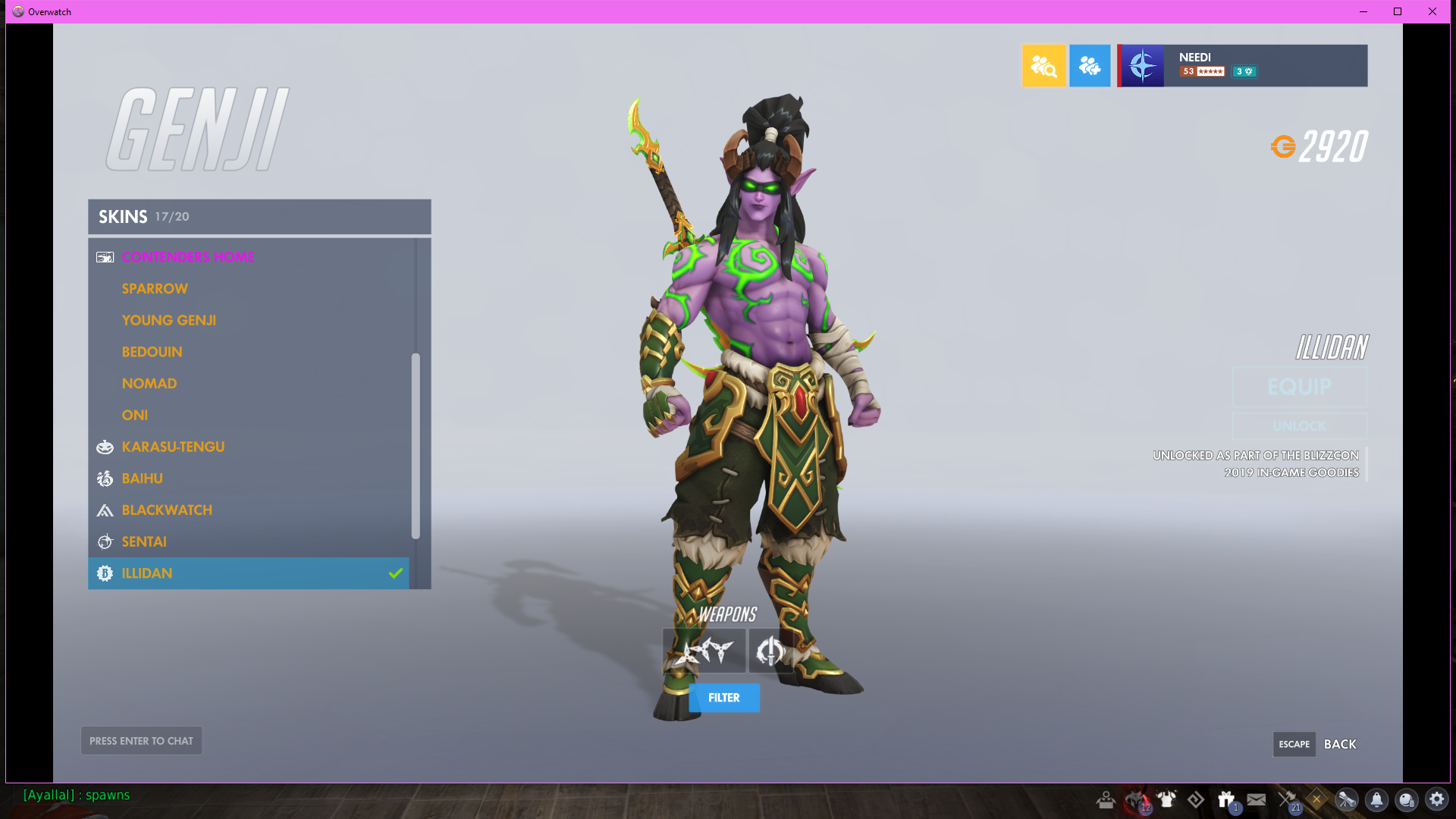 SOLD - Illidan genji, atlantic mercy (10 mvp/allstar skins) masters acc ...