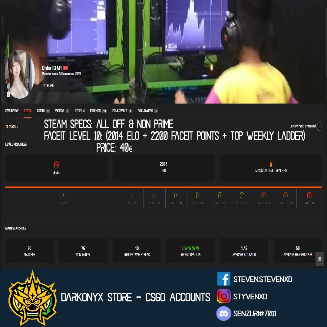 SOLD - (Verified Store) Faceit Level 10 (2014 Elo + 4000 Faceit Points ...